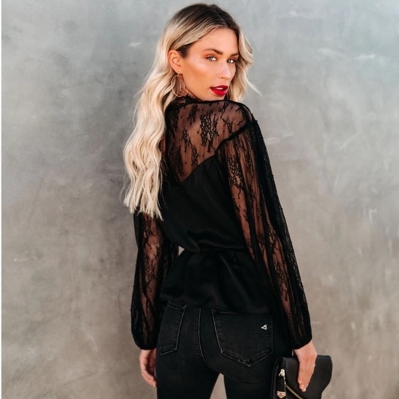 Aeom | Tops | Vici Collection First And Foremost Satin Lace Tie Blouse ...